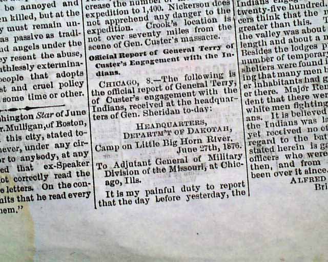 General Terry's account of the Custer Massacre... - RareNewspapers.com
