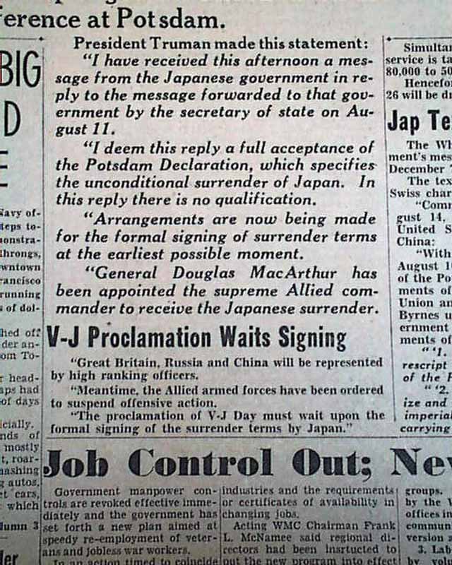 Dramatic announcement of the end of World War II... - RareNewspapers.com