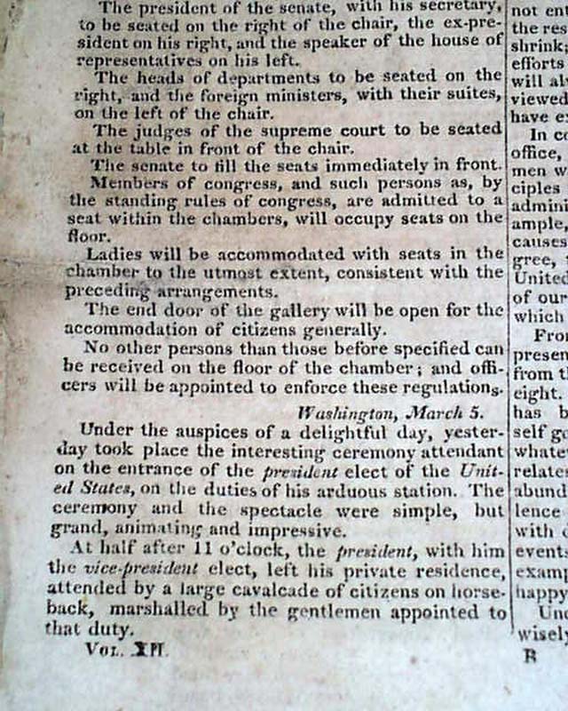 Inauguration of President James Monroe... - RareNewspapers.com