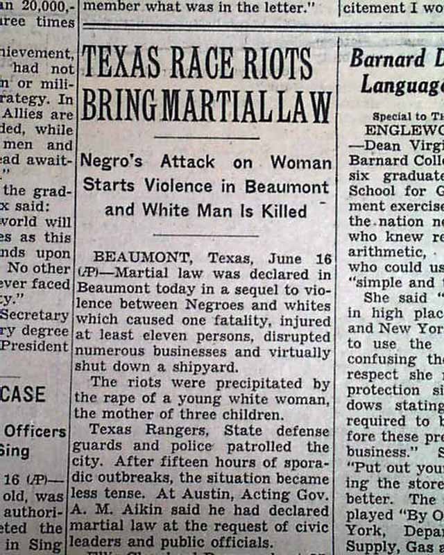 Willie Vinson lynching... Racial riots occuring in Beaumont, Texas ...