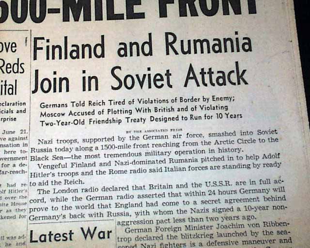 Adolph Hitler declares war on Russia in 1941.... - RareNewspapers.com