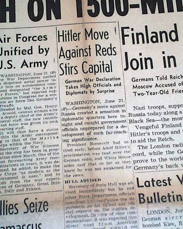 Adolph Hitler declares war on Russia in 1941.... - RareNewspapers.com