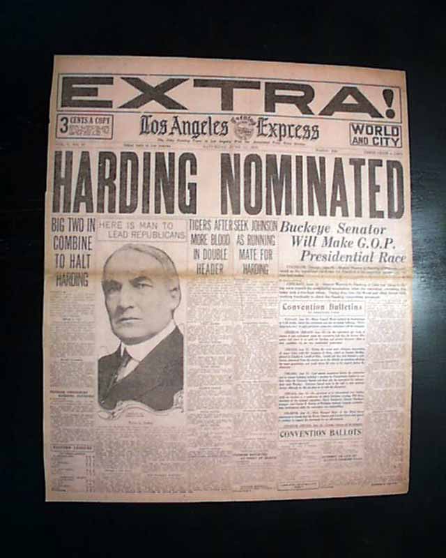 Terrific Warren Harding's nomination headline... - RareNewspapers.com