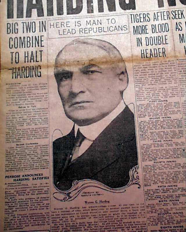 Terrific Warren Harding's nomination headline... - RareNewspapers.com