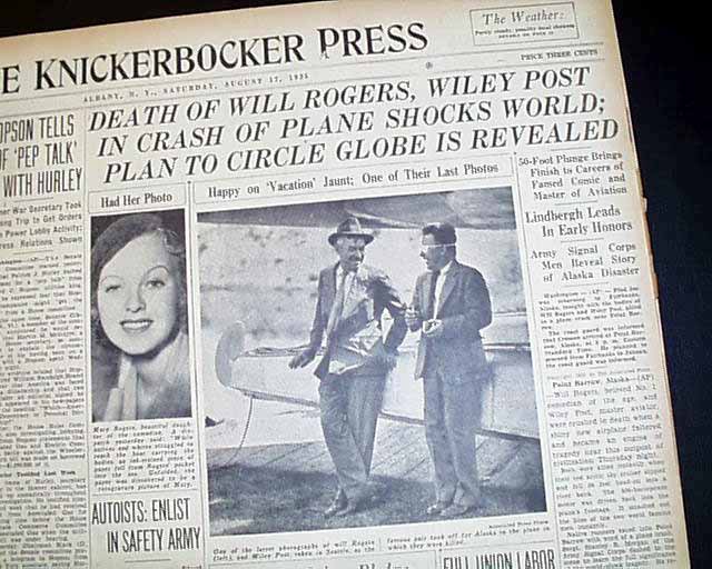 Will Rogers & Wiley Post death in 1935.... - RareNewspapers.com