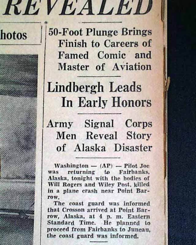 Will Rogers & Wiley Post death in 1935.... - RareNewspapers.com