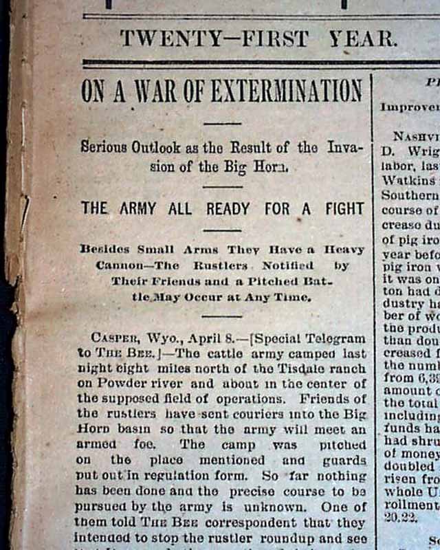 Johnson County War in Wyoming.... - RareNewspapers.com