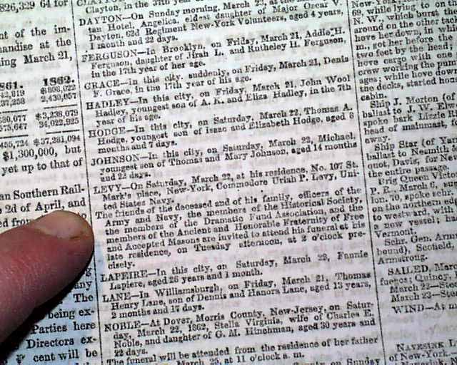 Uriah Levy's death report... - RareNewspapers.com