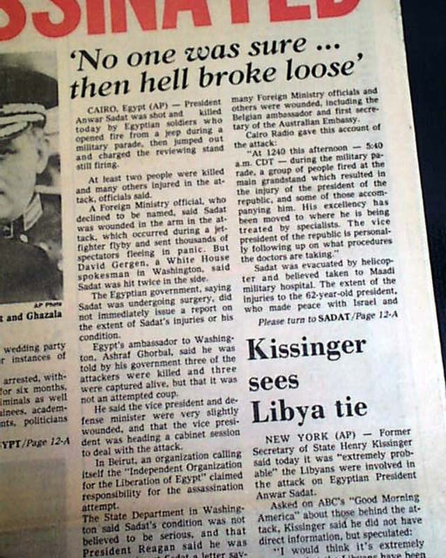 President Anwar Sadat of Egypt is assassinated... - RareNewspapers.com