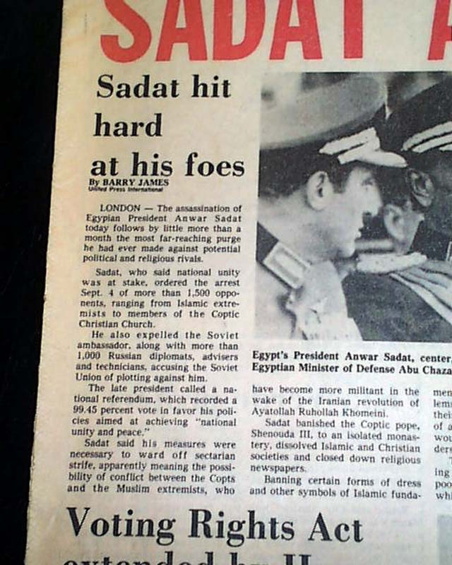 President Anwar Sadat of Egypt is assassinated... - RareNewspapers.com