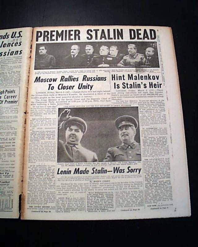 Dramatic issue reporting the death of Stalin... - RareNewspapers.com