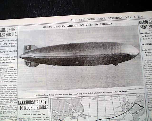 Hindenburg airship 1st flight to America... - RareNewspapers.com