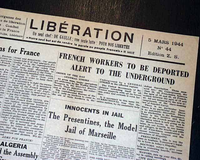 Underground newspaper by the French National Liberation Movement ...