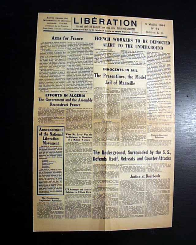 Underground newspaper by the French National Liberation Movement ...