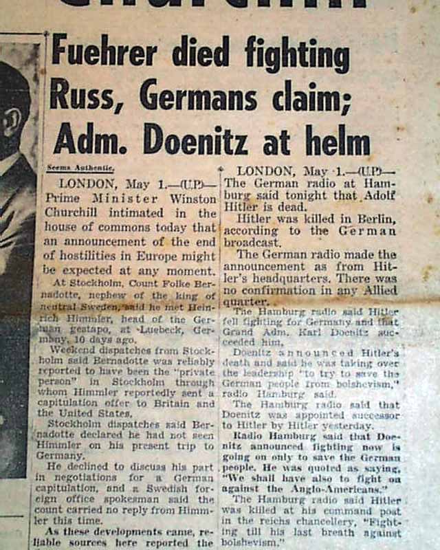 Death of Adolph Hitler... - RareNewspapers.com