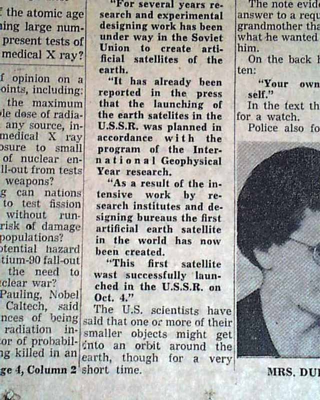 Very early report of the Soviet's Sputnik launch... - RareNewspapers.com