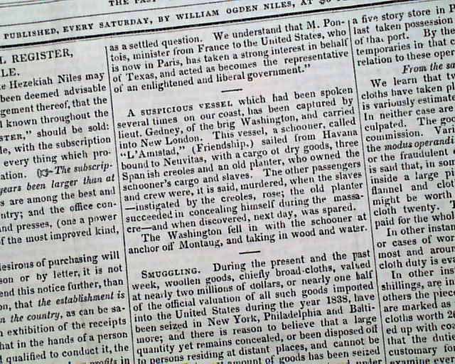 The Amistad... Suspicious vessel captured... - RareNewspapers.com
