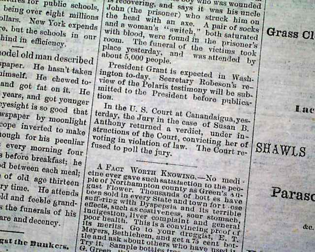 1873 Susan B. Anthony guilty verdict.... - RareNewspapers.com