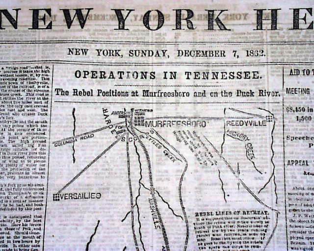 Murfreesboro TN 1862 Civil War Map... - RareNewspapers.com