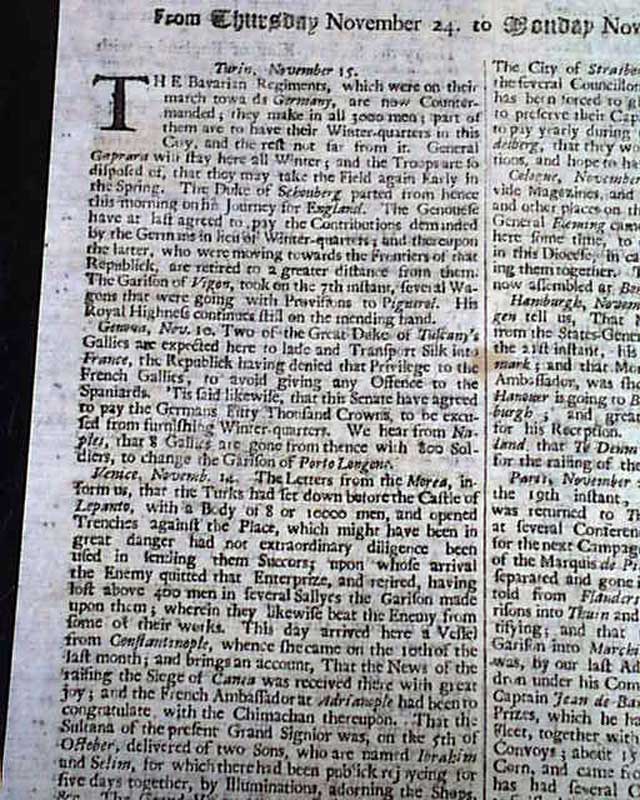 Genuine London Gazette newspaper from 1690... - RareNewspapers.com