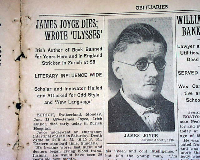 Death of James Joyce in 1941.... - RareNewspapers.com