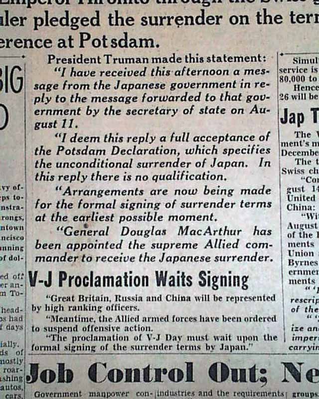 Dramatic announcement of the end of World War II... - RareNewspapers.com