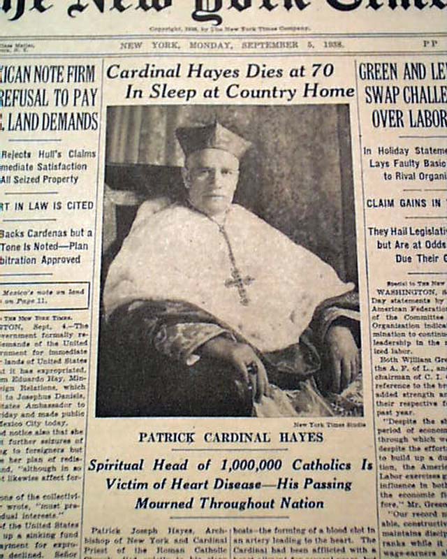 Patrick Joseph Hayes death... Catholic Cardinal... - RareNewspapers.com