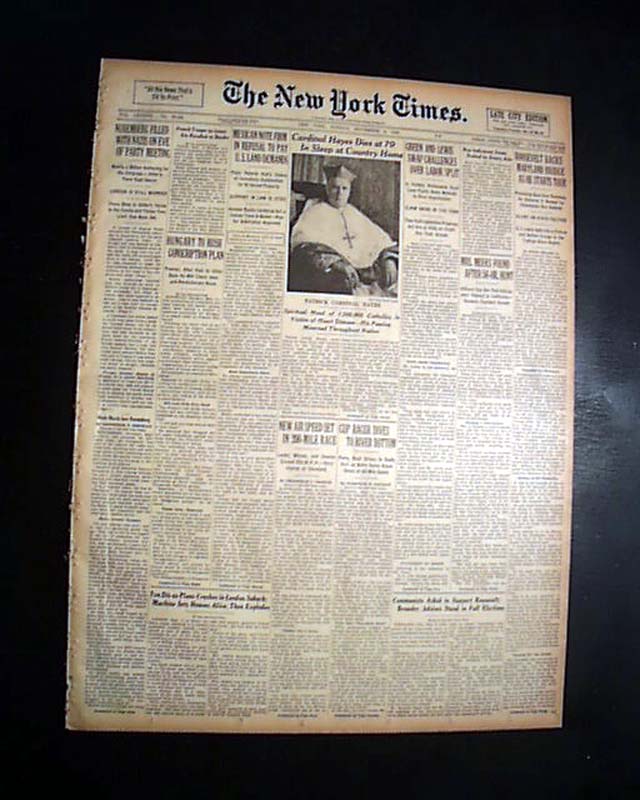 Patrick Joseph Hayes death... Catholic Cardinal... - RareNewspapers.com