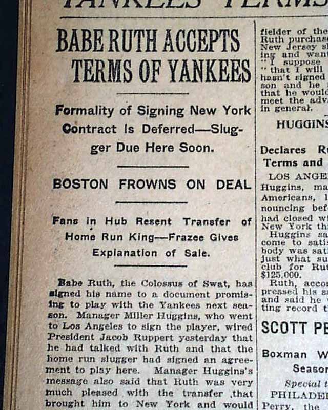 Babe Ruth is sold to the New York Yankees... - RareNewspapers.com