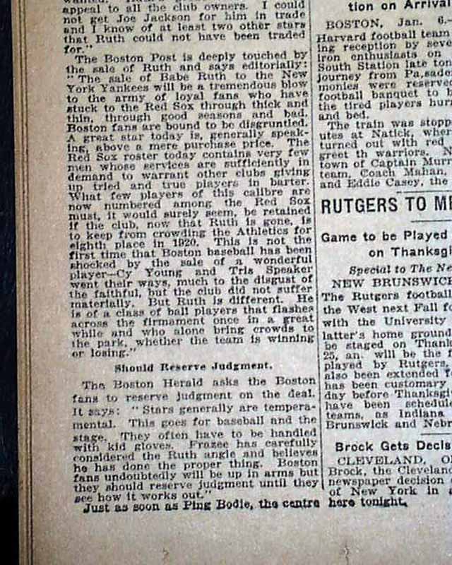 Babe Ruth is sold to the New York Yankees... - RareNewspapers.com