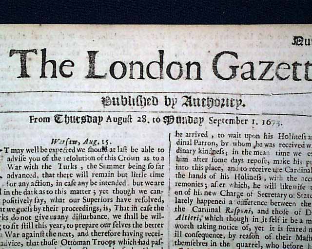 World's Oldest NEWSPAPER 1673 Gazette 334 YEARS OLD... - RareNewspapers.com