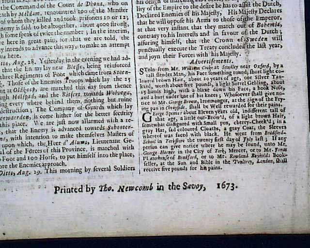 World's Oldest NEWSPAPER 1673 Gazette 334 YEARS OLD... - RareNewspapers.com