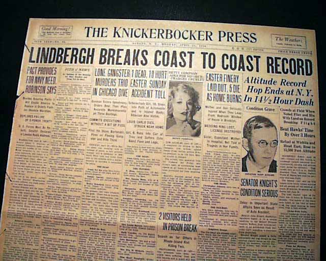 Charles Lindbergh breaks transcontinental flight record ...