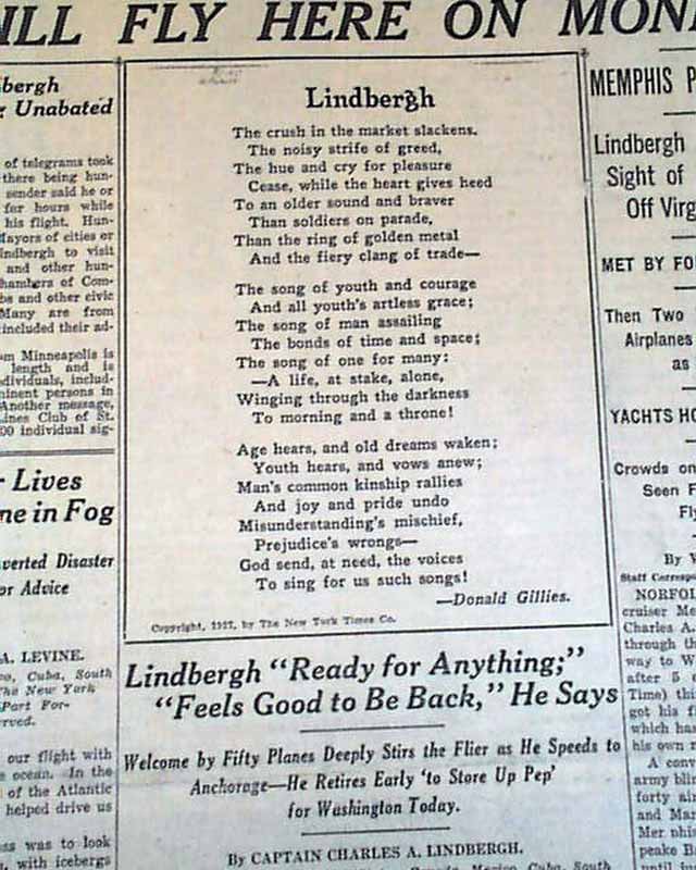1927 Charles Lindbergh welcome home ... - RareNewspapers.com