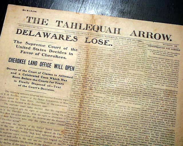 Rare Indian Territory newspaper with notable Native American content ...