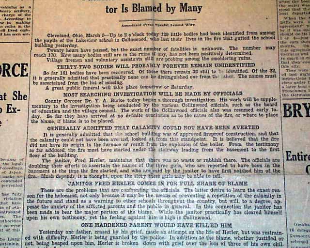 1908 Collinwood school fire disaster... Cleveland... - RareNewspapers.com