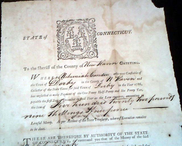 1787 document from Connecticut... - RareNewspapers.com