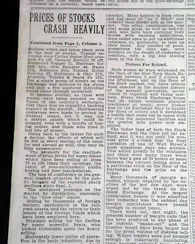 The famous 1929 Stock Market Crash begins... - RareNewspapers.com