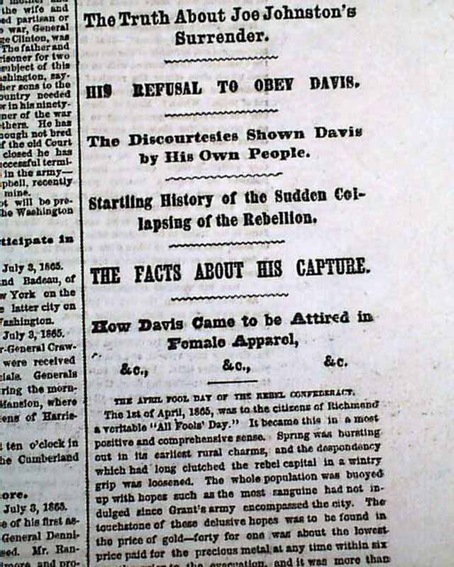Jefferson Davis' flight & capture.... - RareNewspapers.com