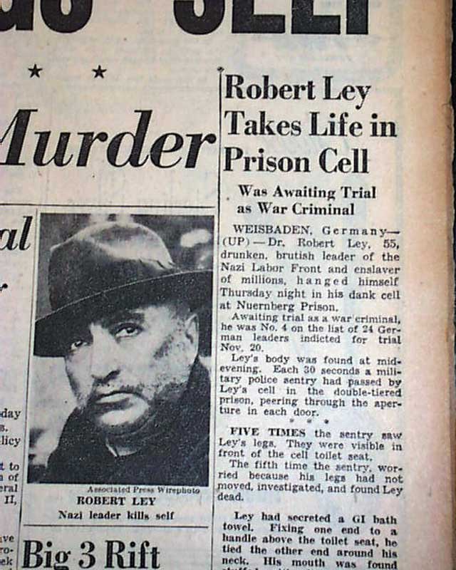 Nazi leader Robert Ley suicide.... - RareNewspapers.com