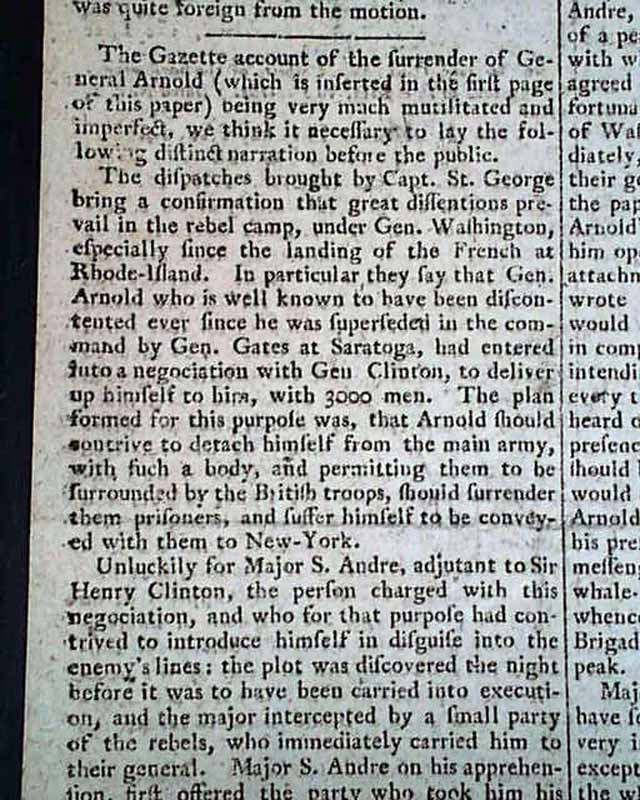 The Major Andre / Benedict Arnold treason... - RareNewspapers.com