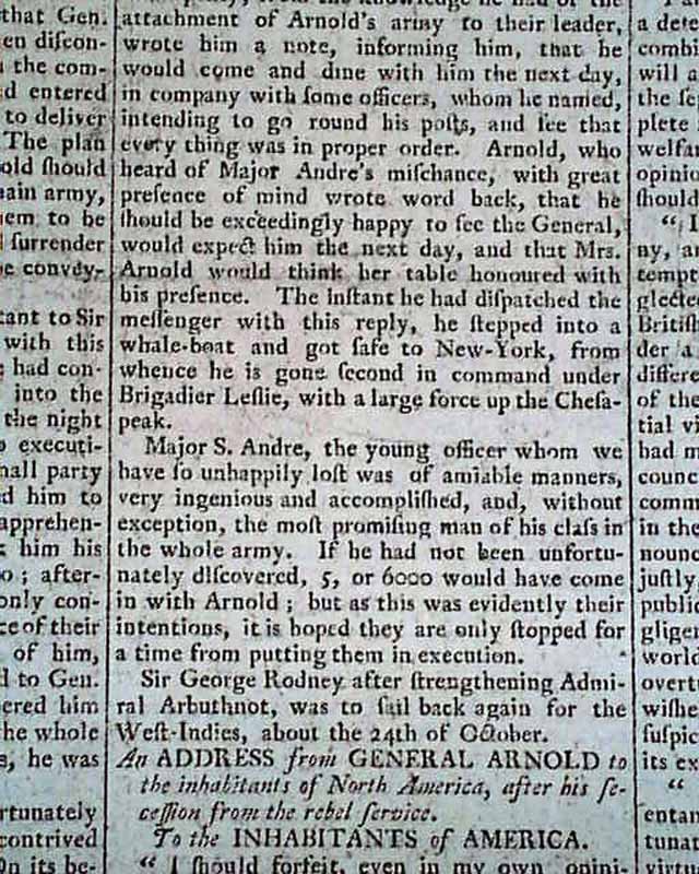 The Major Andre / Benedict Arnold treason... - RareNewspapers.com