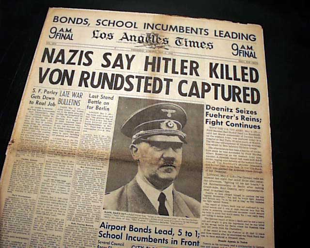 1945 death of Adolph Hitler... - RareNewspapers.com