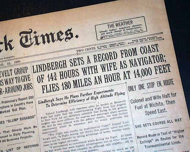 Charles Lindbergh breaks transcontinental flight record ...