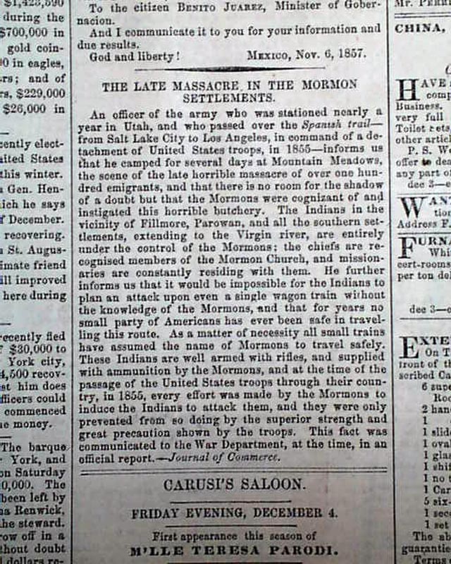 The Mountain Meadows Massacre - confirmation... - RareNewspapers.com