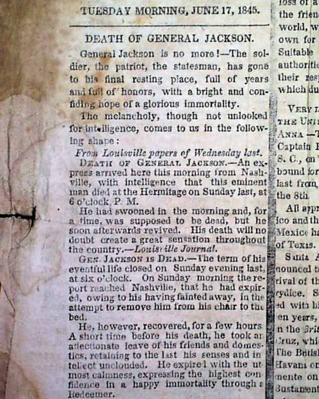 Death of Andrew Jackson... - RareNewspapers.com