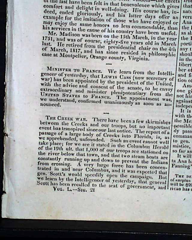 Death of James Madison... Santa Anna's Vindication... - RareNewspapers.com