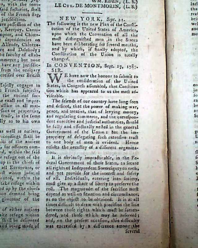 The Constitution of the United States... A 1787 printing ...