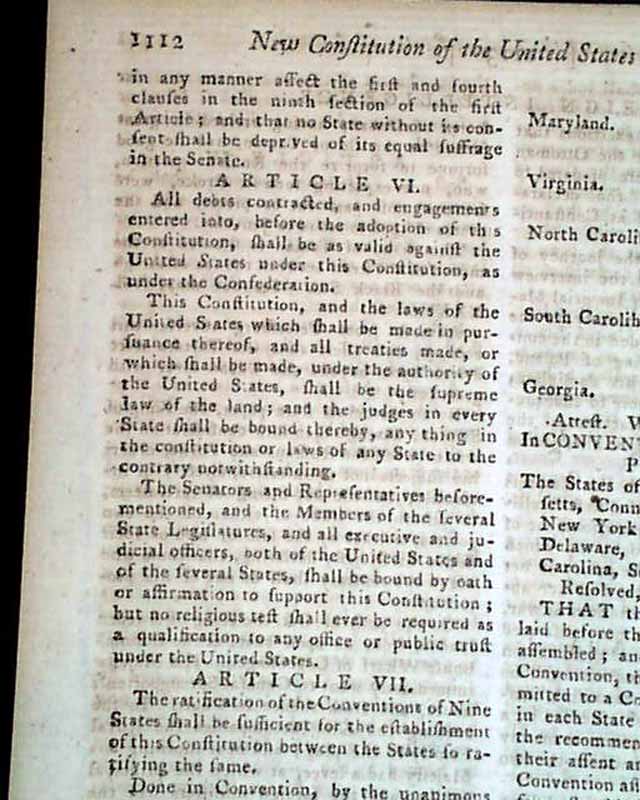 The Constitution of the United States... A 1787 printing ...