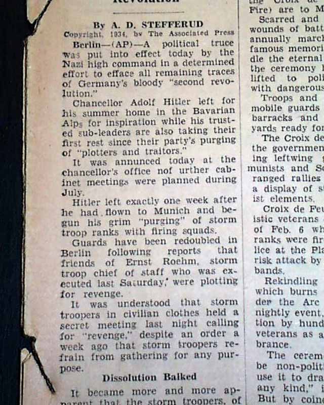 Night of the Long Knives in 1934... - RareNewspapers.com